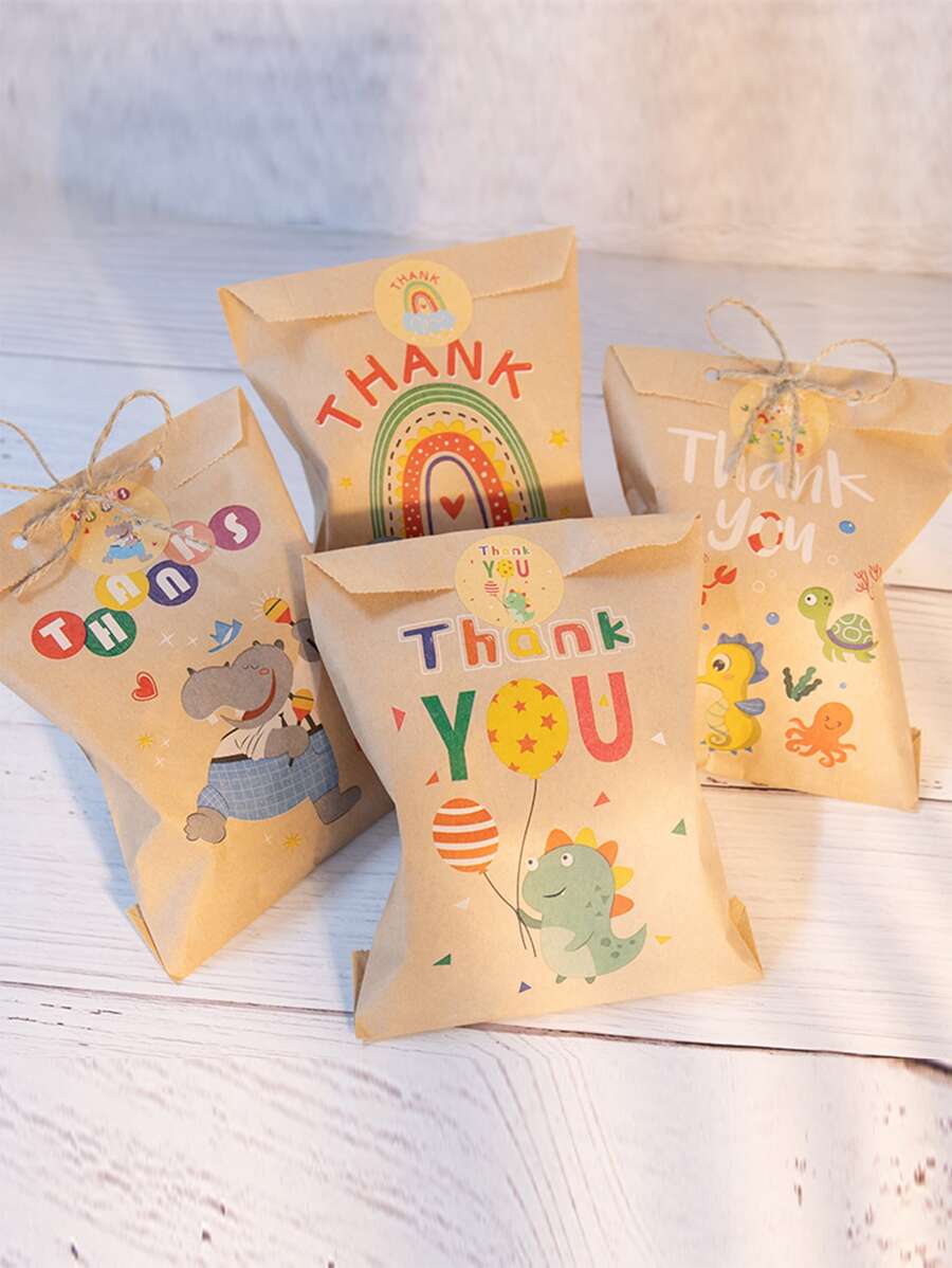 24pcs Gift Wrapping Bag & Sticker Set,Cute Cartoon Graphic Party Favor ...