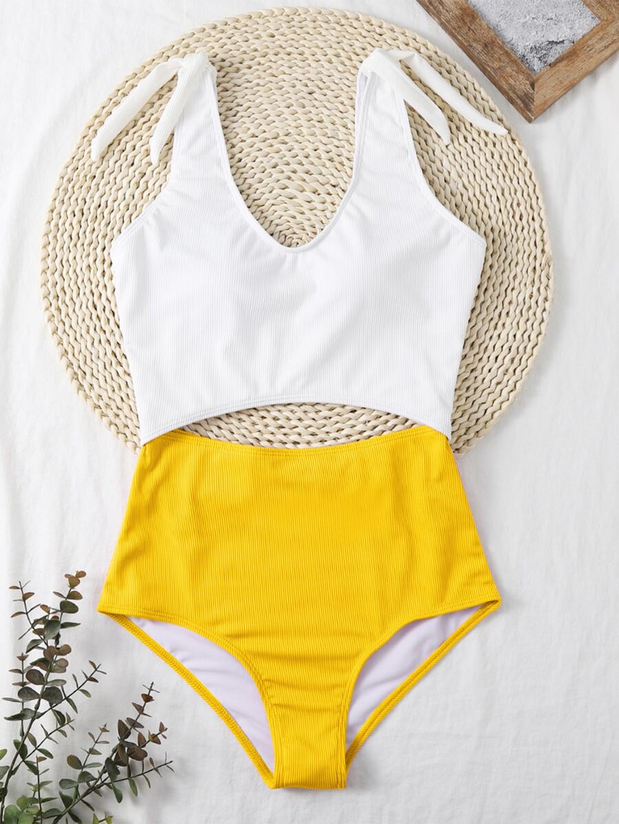 Color Block Rib One Piece Swimsuit | SHEIN USA