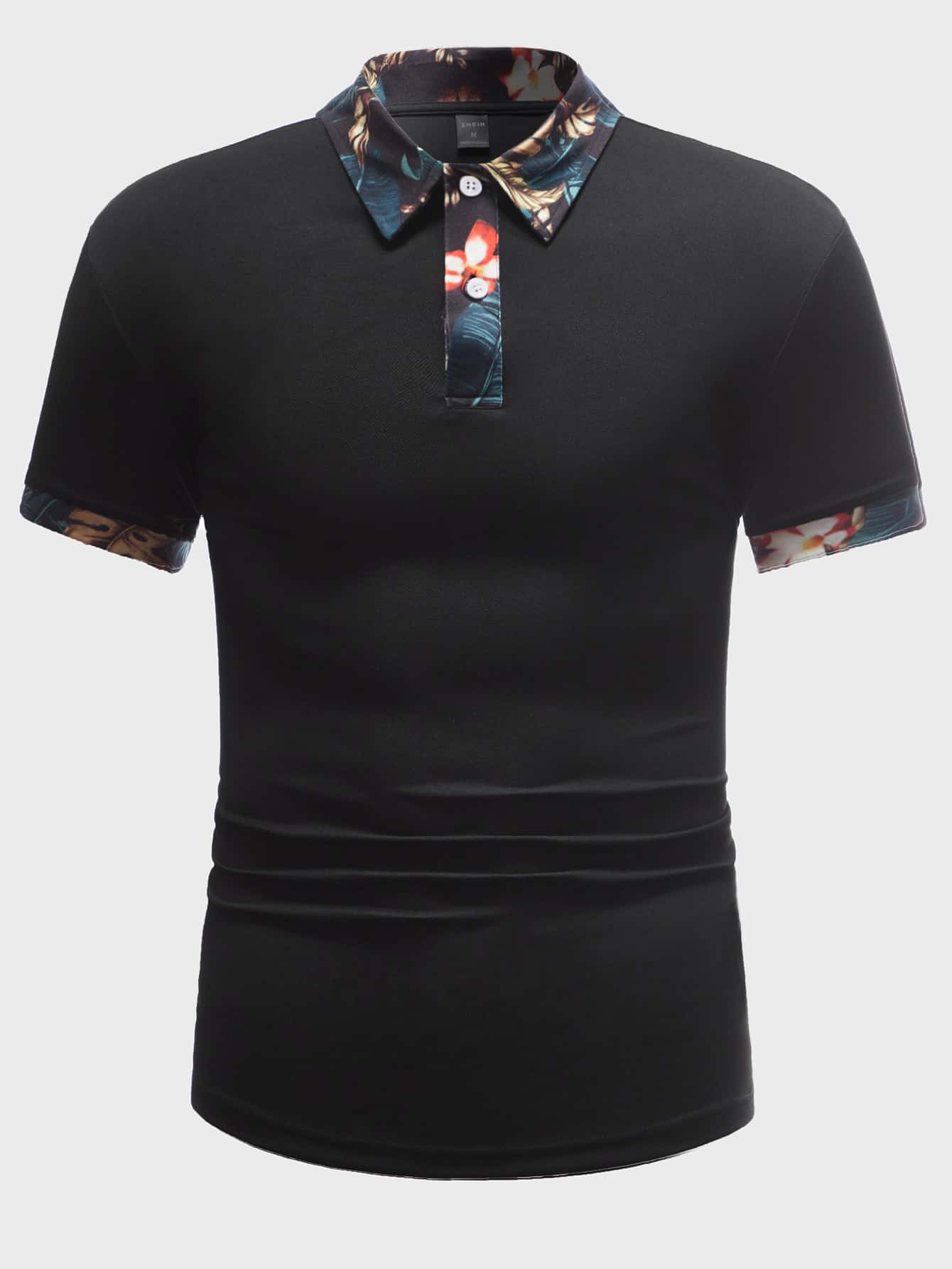 Manfinity RebelGame Men Floral Print Contrast Binding Polo Shirt ...