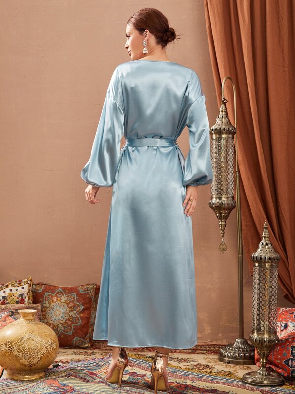 Shein Najma Contrast Applique Lantern Sleeve Belted Kaftan Shein Usa