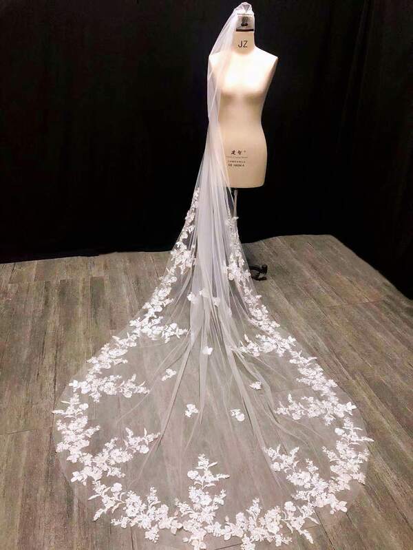 Flower Embroidered Extra Long Bridal Veil | SHEIN UK