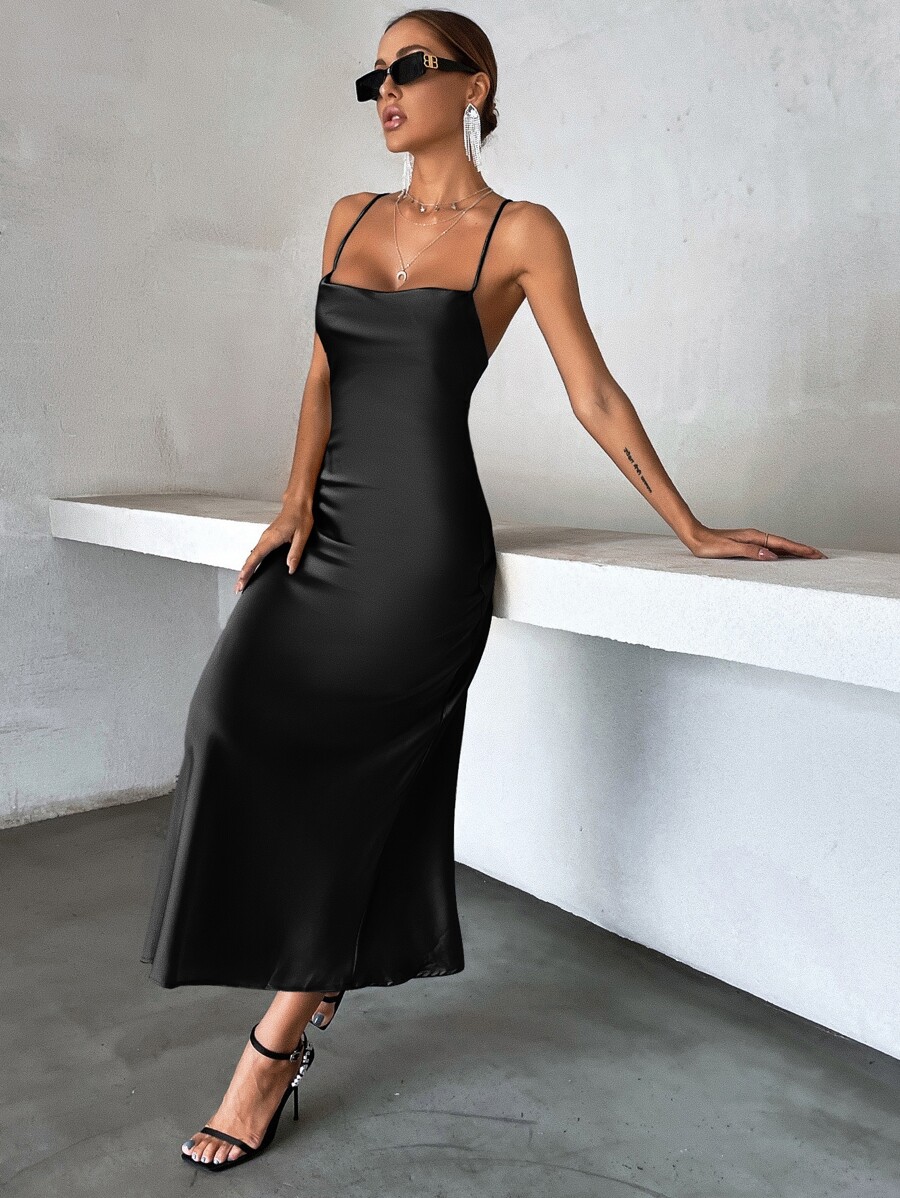 SHEIN Privé Satin Tie Backless Cami Dress | SHEIN UK