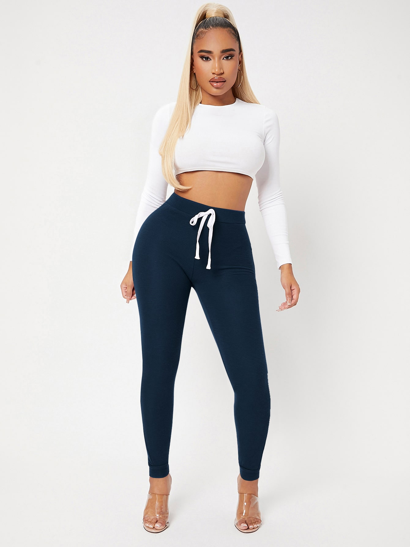 SHEIN SXY Solid Knot Front Skinny Sweatpants | SHEIN USA