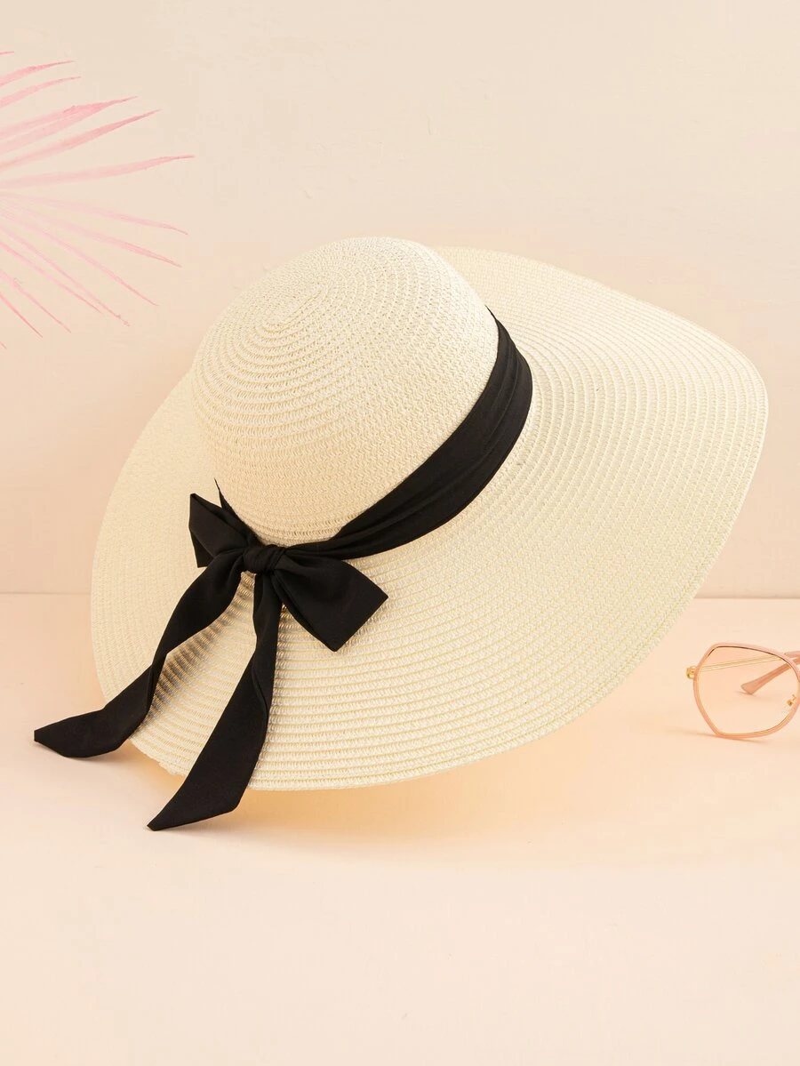 Bow Decor Wide Brim Straw Hat | SHEIN USA