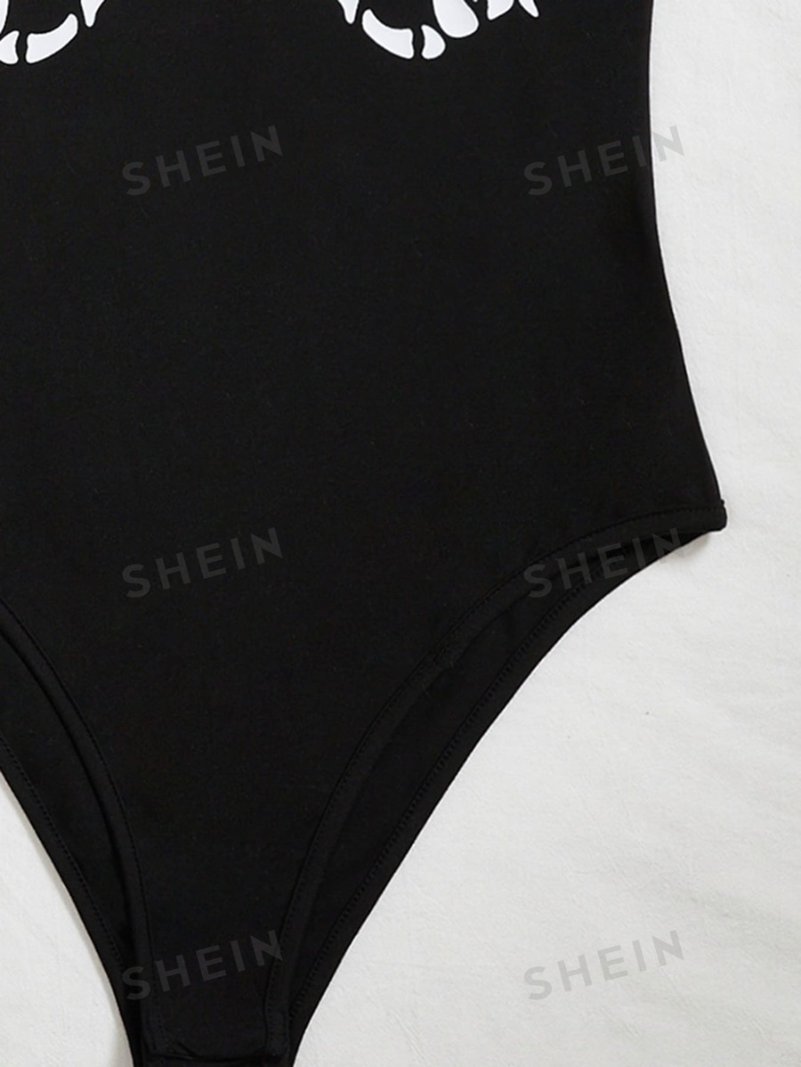 SHEIN EZwear Skeleton Hand Print Tank Bodysuit | SHEIN UK