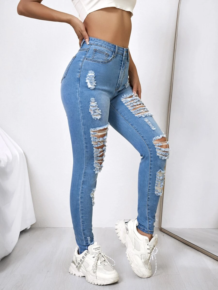 High Waist Ripped Skinny Jeans | SHEIN USA