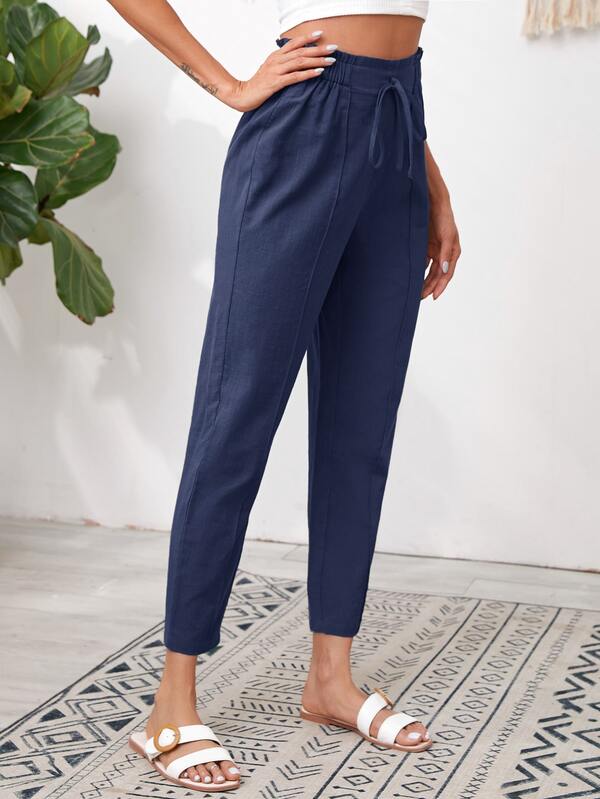 SHEIN Unity Knot Front Elastic Waist Seam Front Pants | SHEIN USA