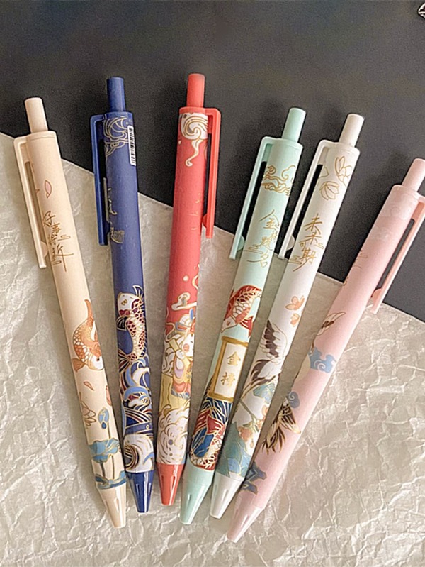 6pcs Fish Print Random Gel Pen | SHEIN USA