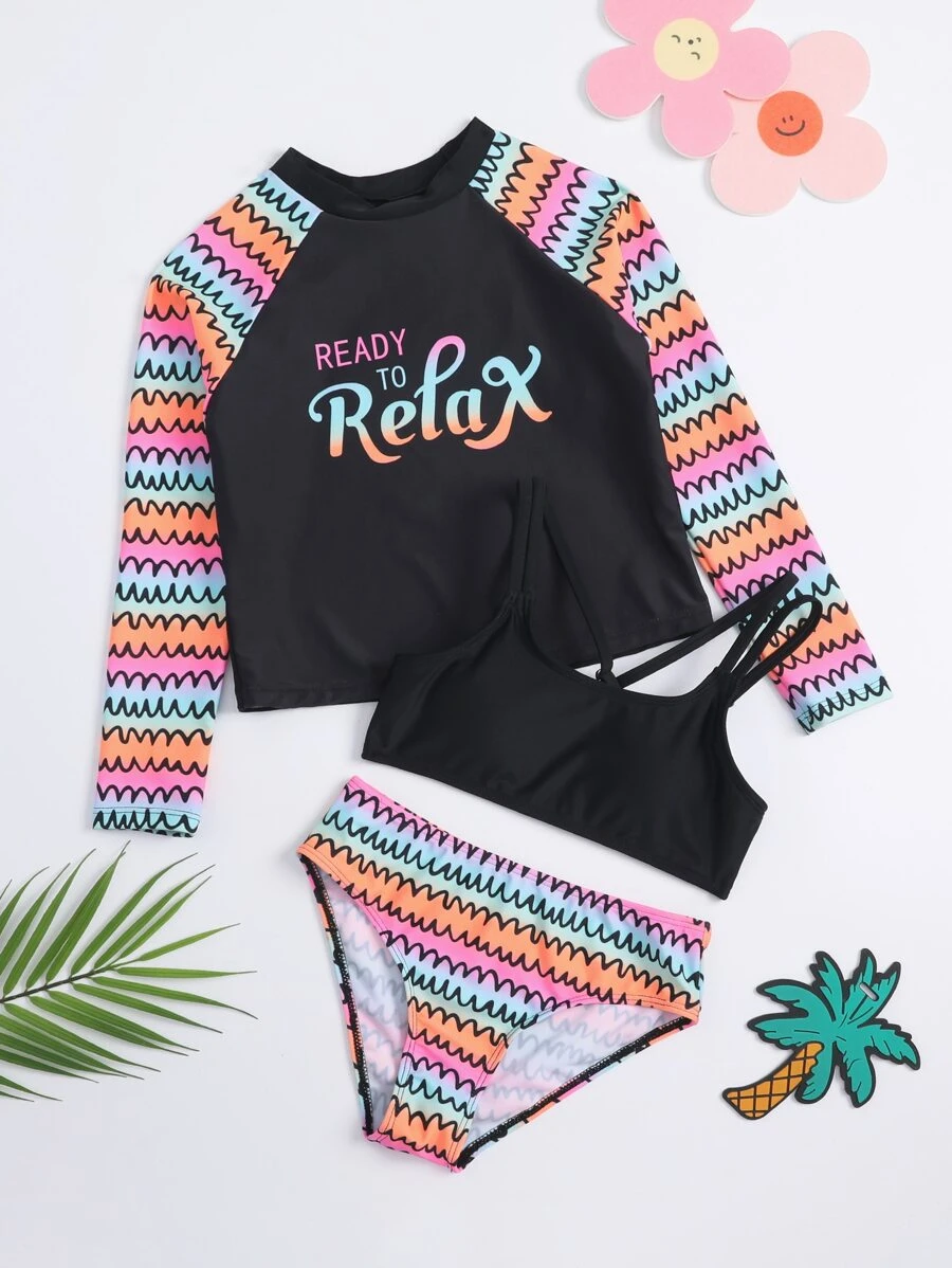 Biquíni Para Meninas Tween Com Letras E Gráficos | SHEIN Brasil