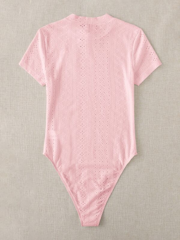 SHEIN EZwear Mock Neck Pointelle Knit Bodysuit | SHEIN EUR