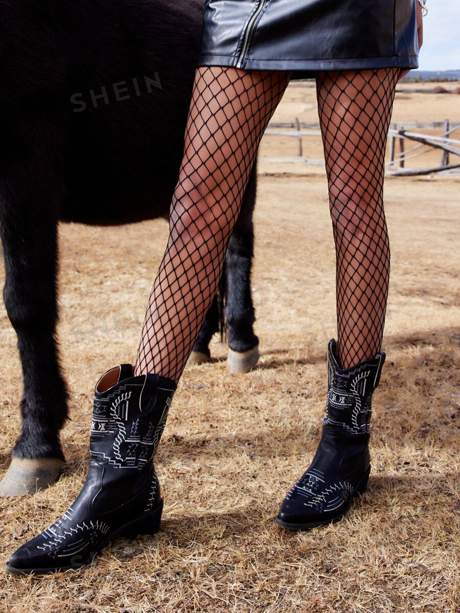 ROMWE Goth 2pairs Solid Fishnet Tights | SHEIN USA