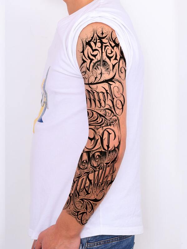 Tattoo Sticker,1 Sheet Large Half Arm Sleeve Letter Graphic Temporary ...