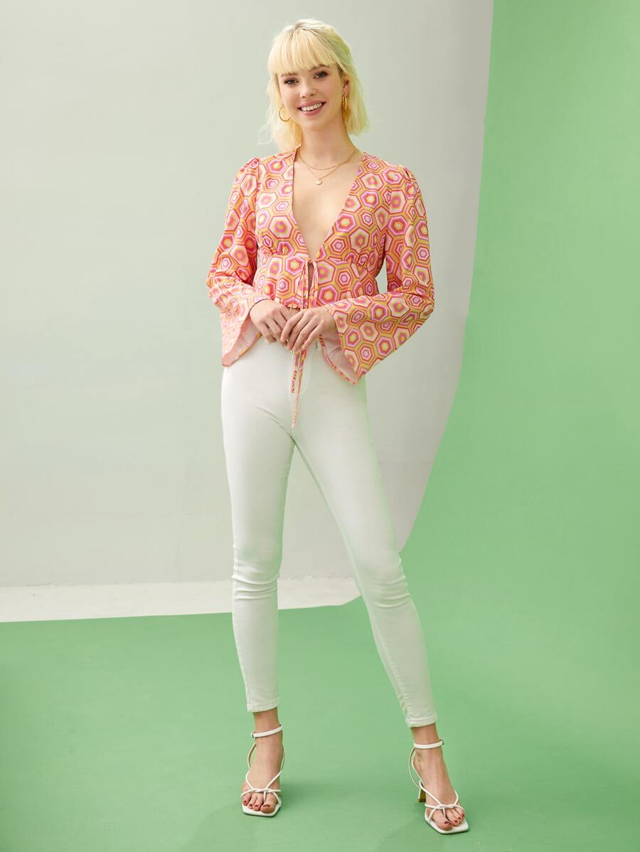 Amanda McCarty Allover Print Tie Front Blouse | SHEIN EUR