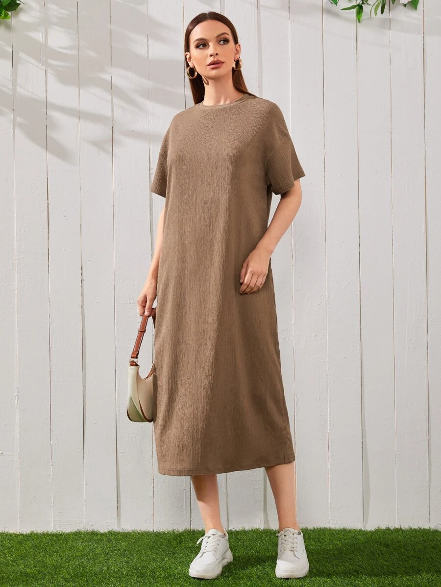 Mulvari Drop Shoulder Solid Dress | SHEIN USA