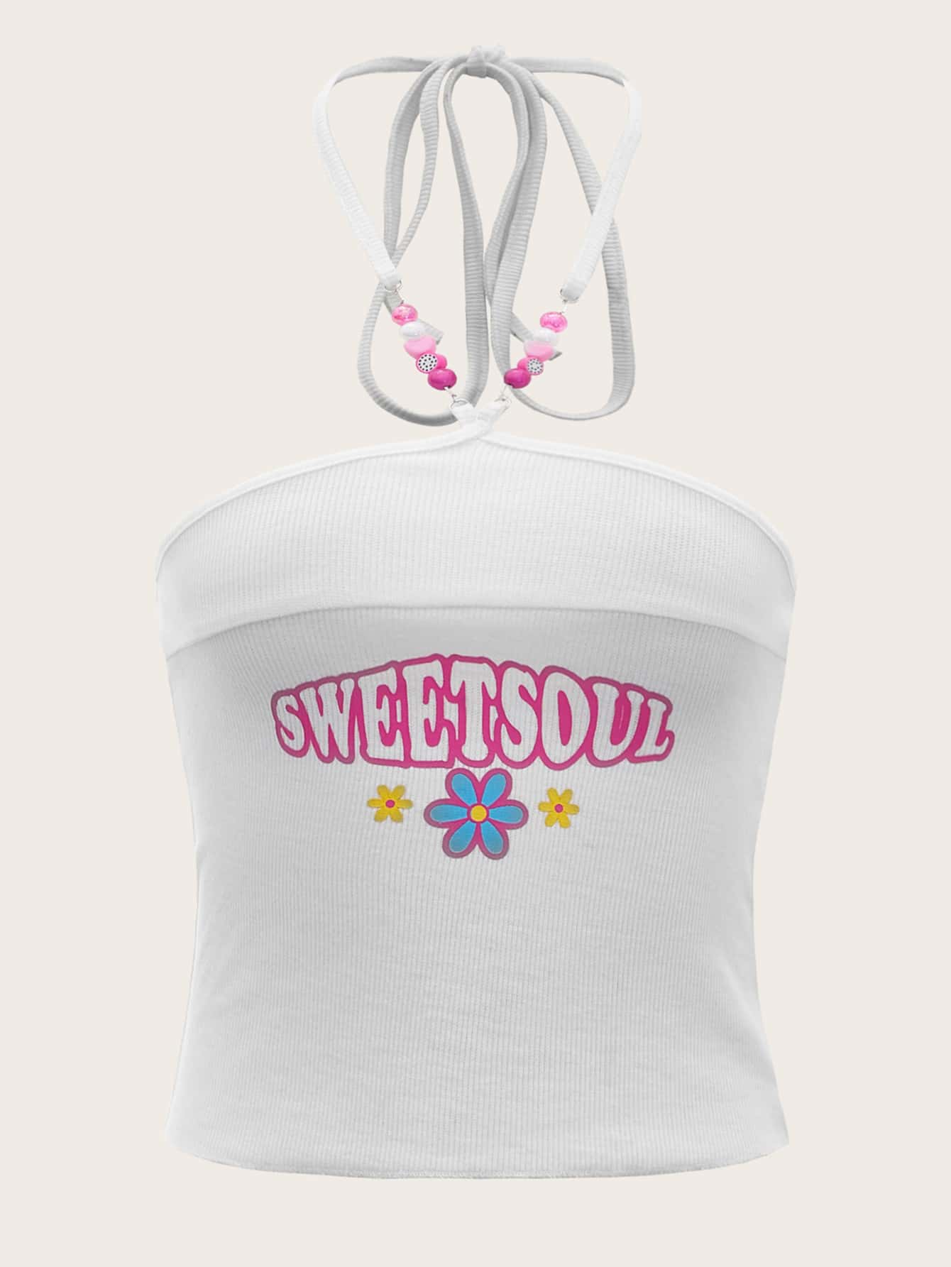 SHEIN ICON 90s Letter & Floral Print Backless Halter Top | SHEIN USA