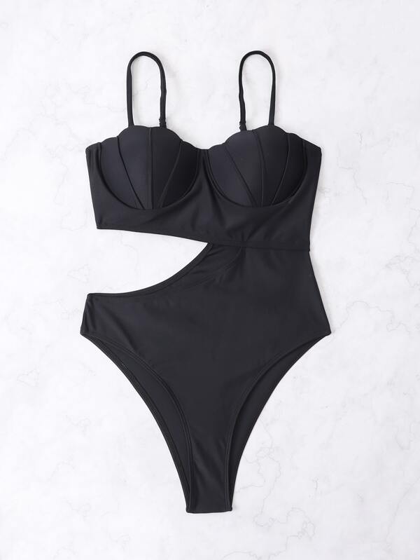 Scallop Trim Cut Out Push Up One Piece Swimsuit Shein Usa