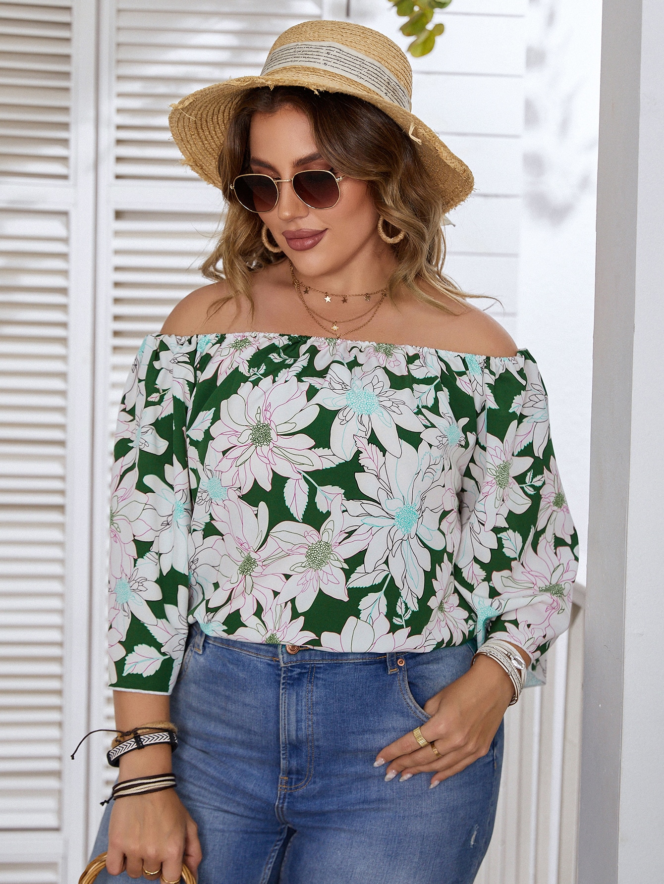 SHEIN Plus Floral Print Off Shoulder Top | SHEIN USA