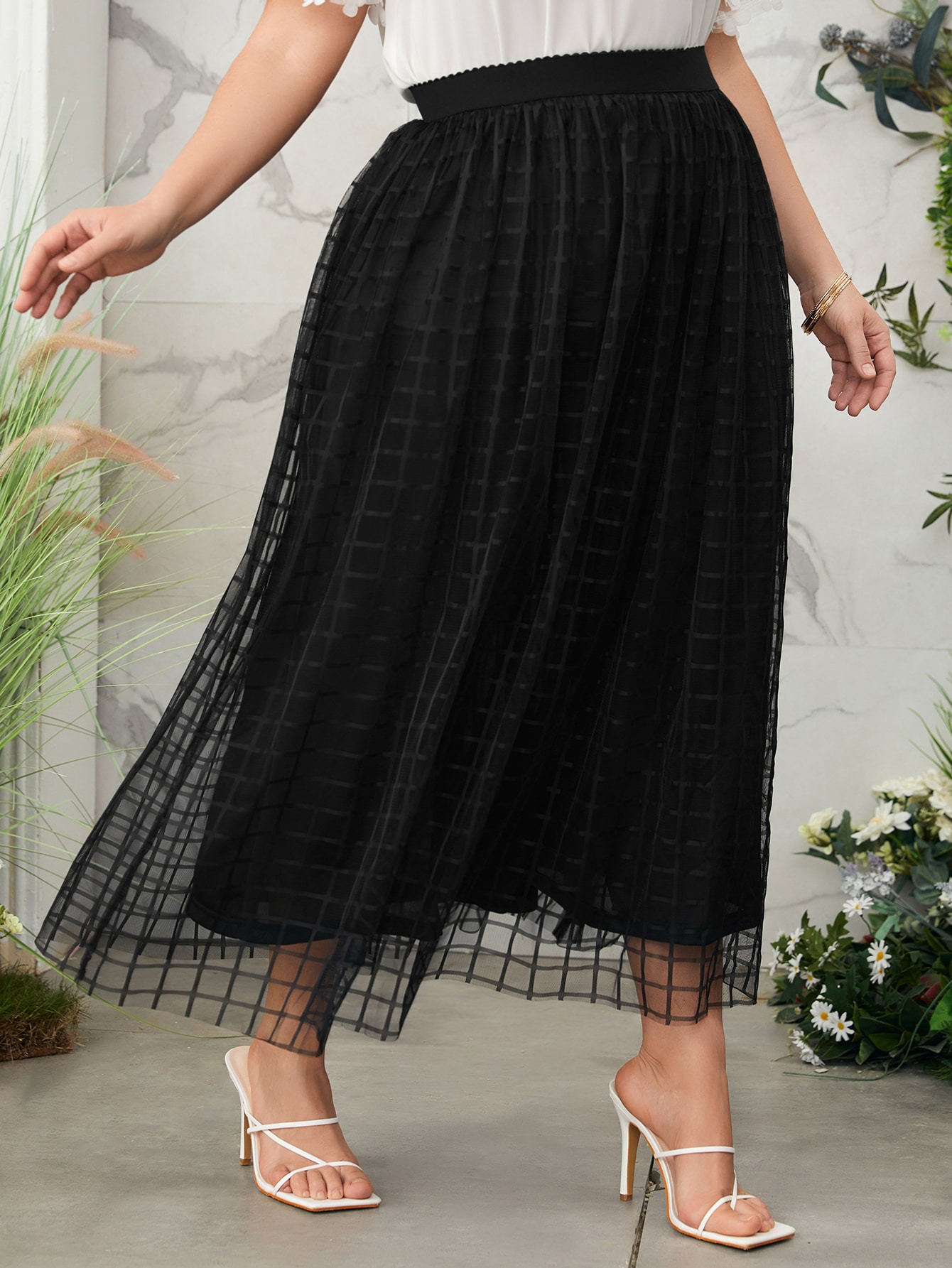 SHEIN Clasi Plus Mesh Overlay Skirt | SHEIN USA