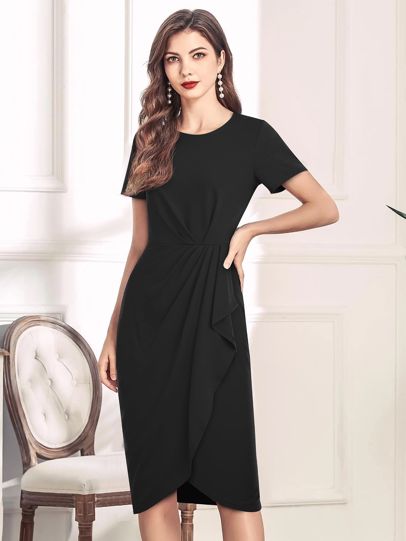 Ruffle Detail Cross Wrap Dress