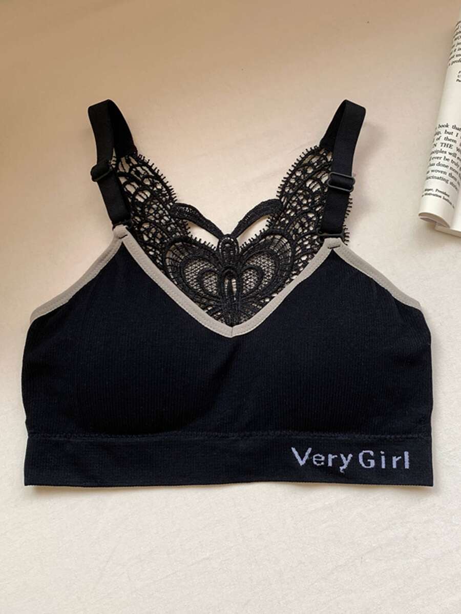 Contrast Trim Lace Back Bra | SHEIN USA