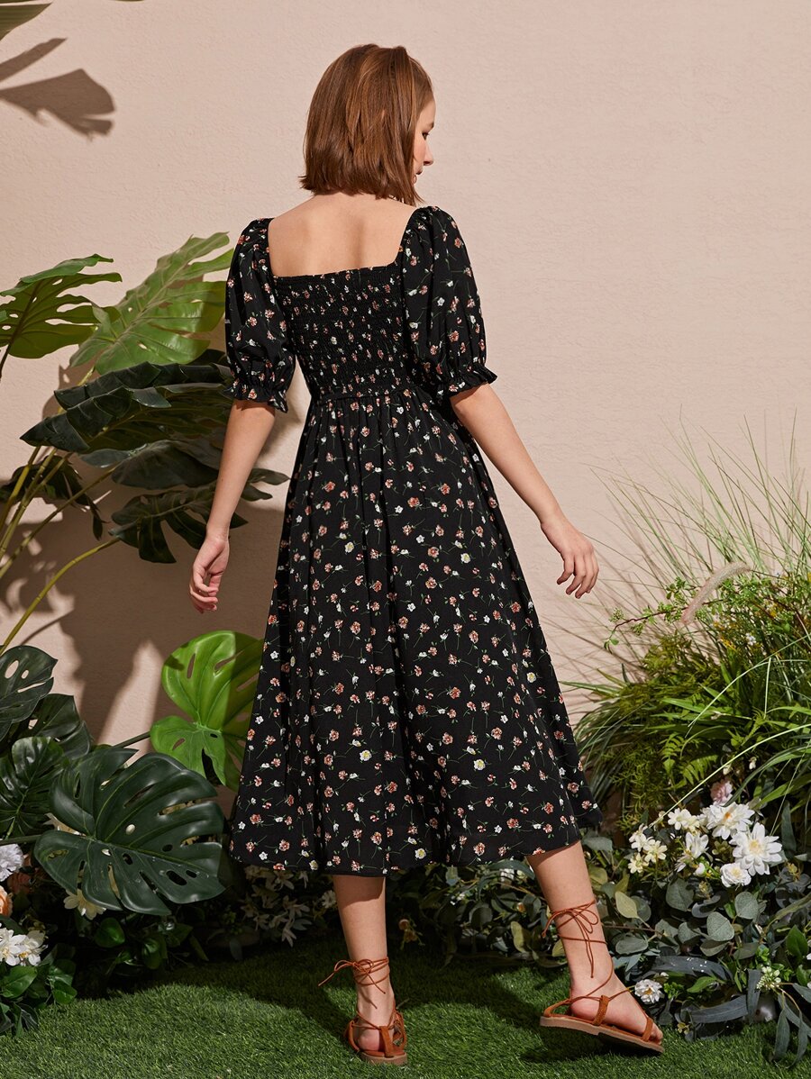 SHEIN Babado Folhado Florzinhas Boho Vestido - Menina | SHEIN Brasil