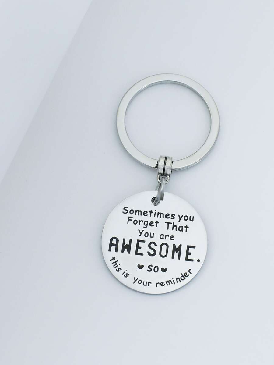 1pc Slogan Detail Round Charm Keychain for gifts, wallets, school bags ...
