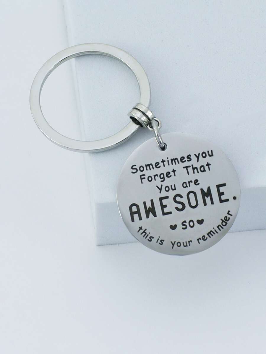 1pc Slogan Detail Round Charm Keychain for gifts, wallets, school bags ...