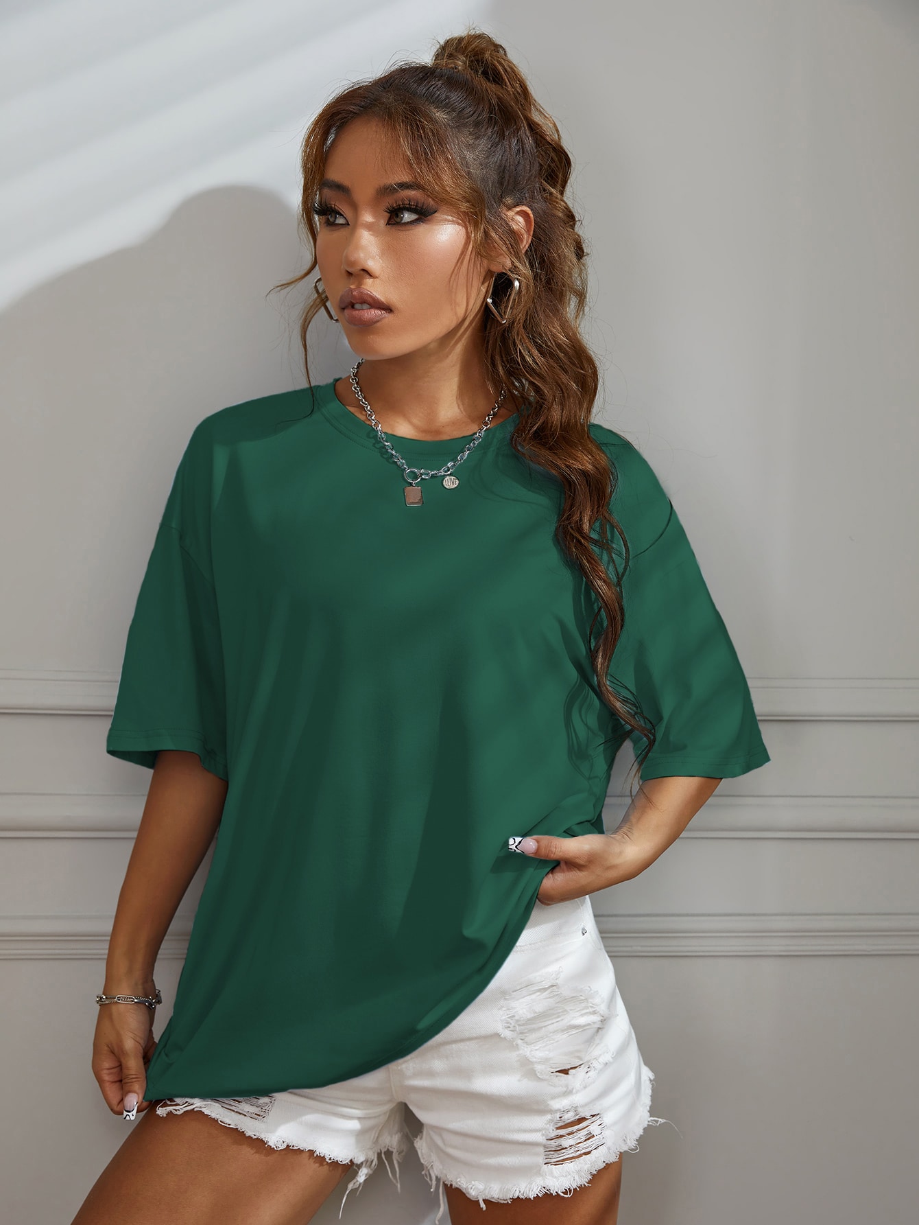 Slogan Graphic Drop Shoulder Tee Shein Usa