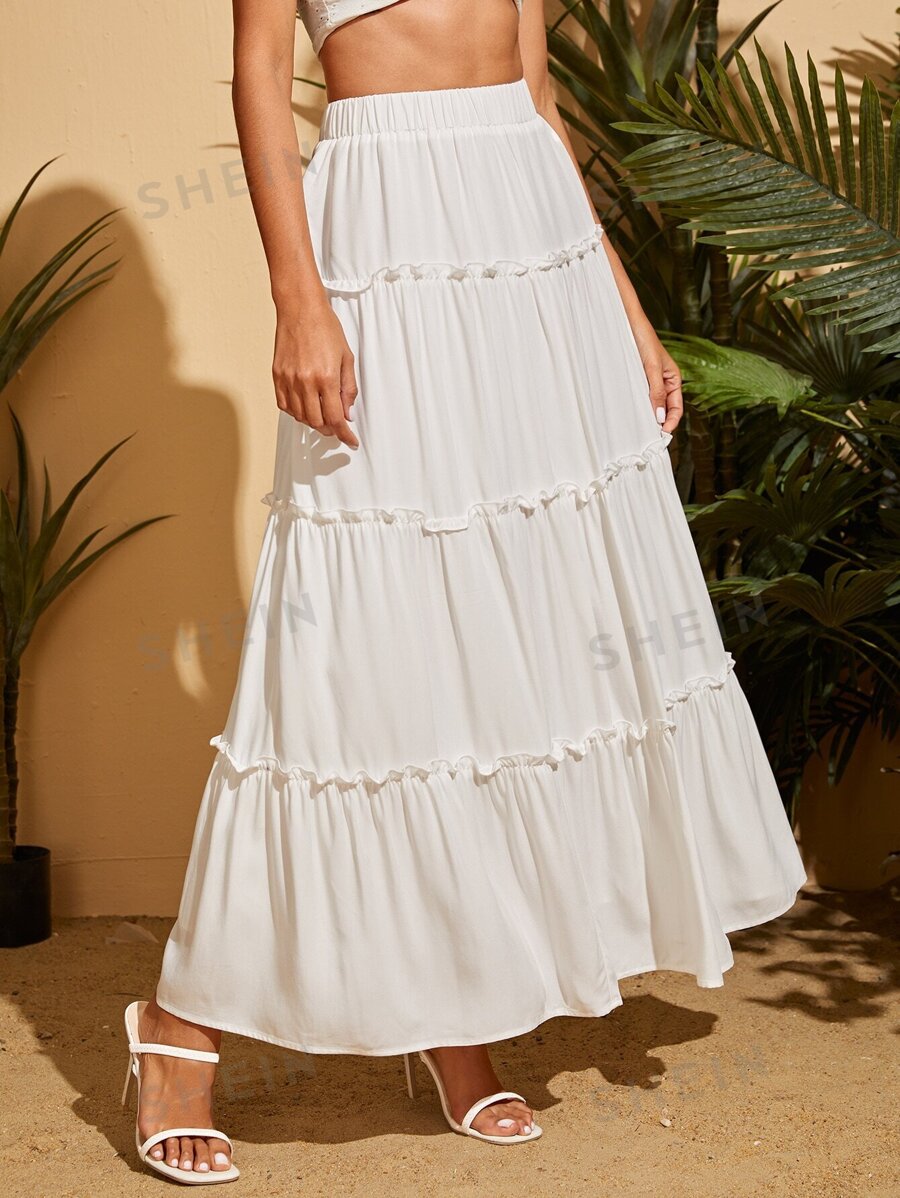 SHEIN VCAY High Waist Frilled Layered Hem Skirt | SHEIN UK