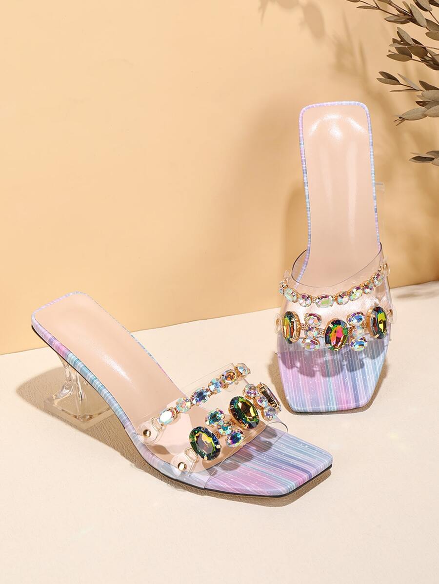 Rhinestone Decor Clear Pyramid Heeled Mule Sandals | SHEIN USA