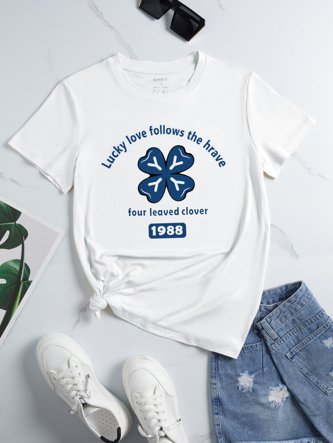 Four-leaf Clover & Slogan Graphic Tee | SHEIN USA