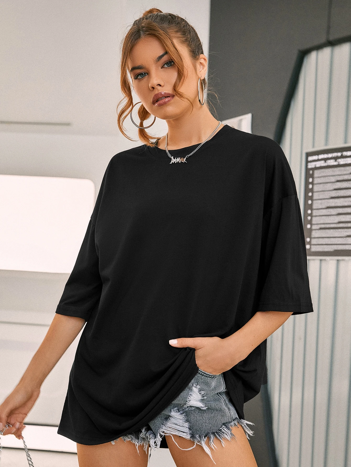 SHEIN EZwear Solid Drop Shoulder Oversized Tee | SHEIN UK