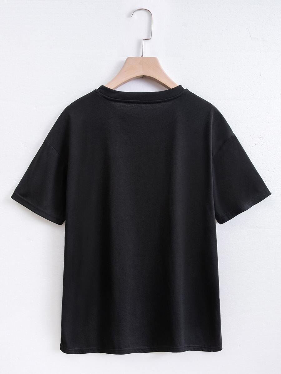 Skull And Heart Print Drop Shoulder Tee Shein Uk