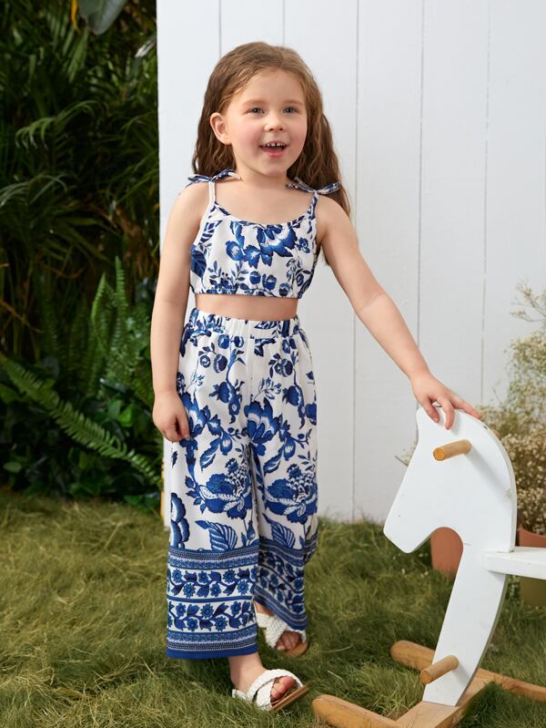 SHEIN Kids SUNSHNE Toddler Girls Floral Print Cami Top & Trousers ...
