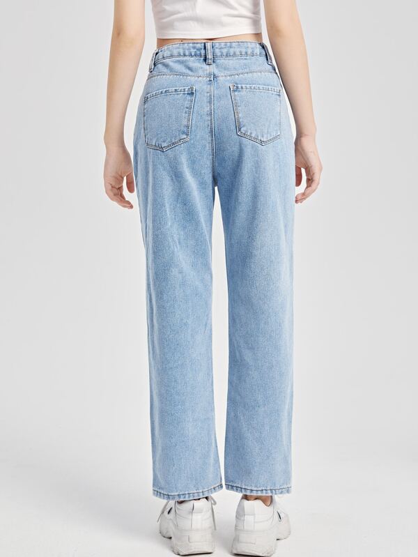 SHEIN Teen Girls High Waist Ripped Straight Leg Jeans | SHEIN EUR