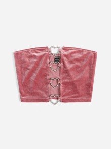 SHEIN ICON Heart Rhinestone Velvet Tube Crop Top | SHEIN USA