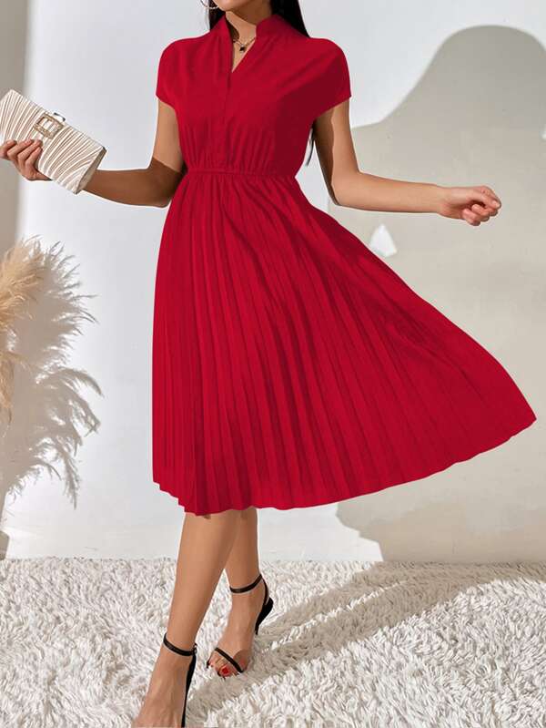 Shein Privé Pleated Hem Notched Neckline A Line Dress Shein Usa