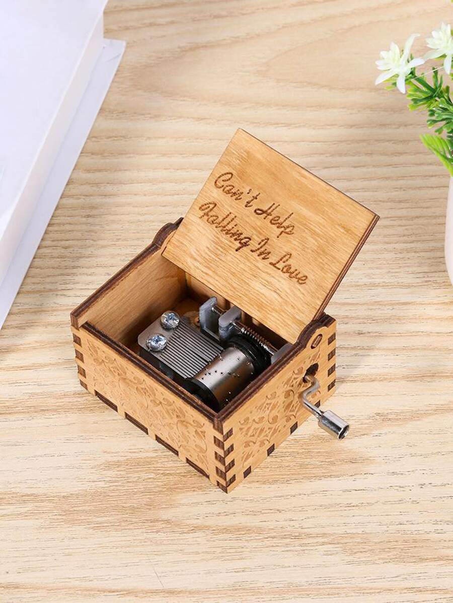 1pc Embossed Letter Wooden Music Box, Vintage Manual Music Box For Gift ...