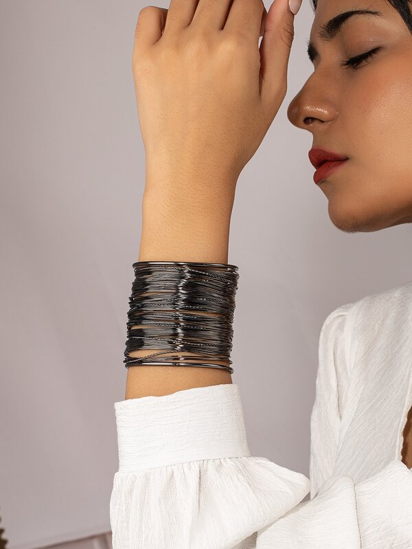 Solid Layered Cuff Bracelet | SHEIN UK