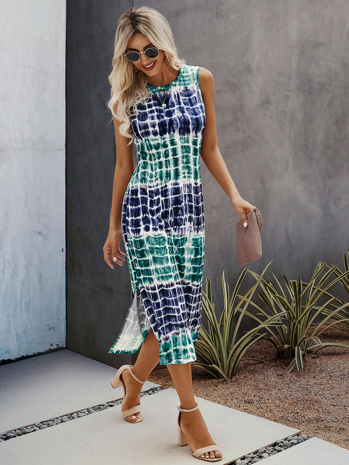 SHEIN VCAY Tie Dye Split Hem Tank Dress | SHEIN UK