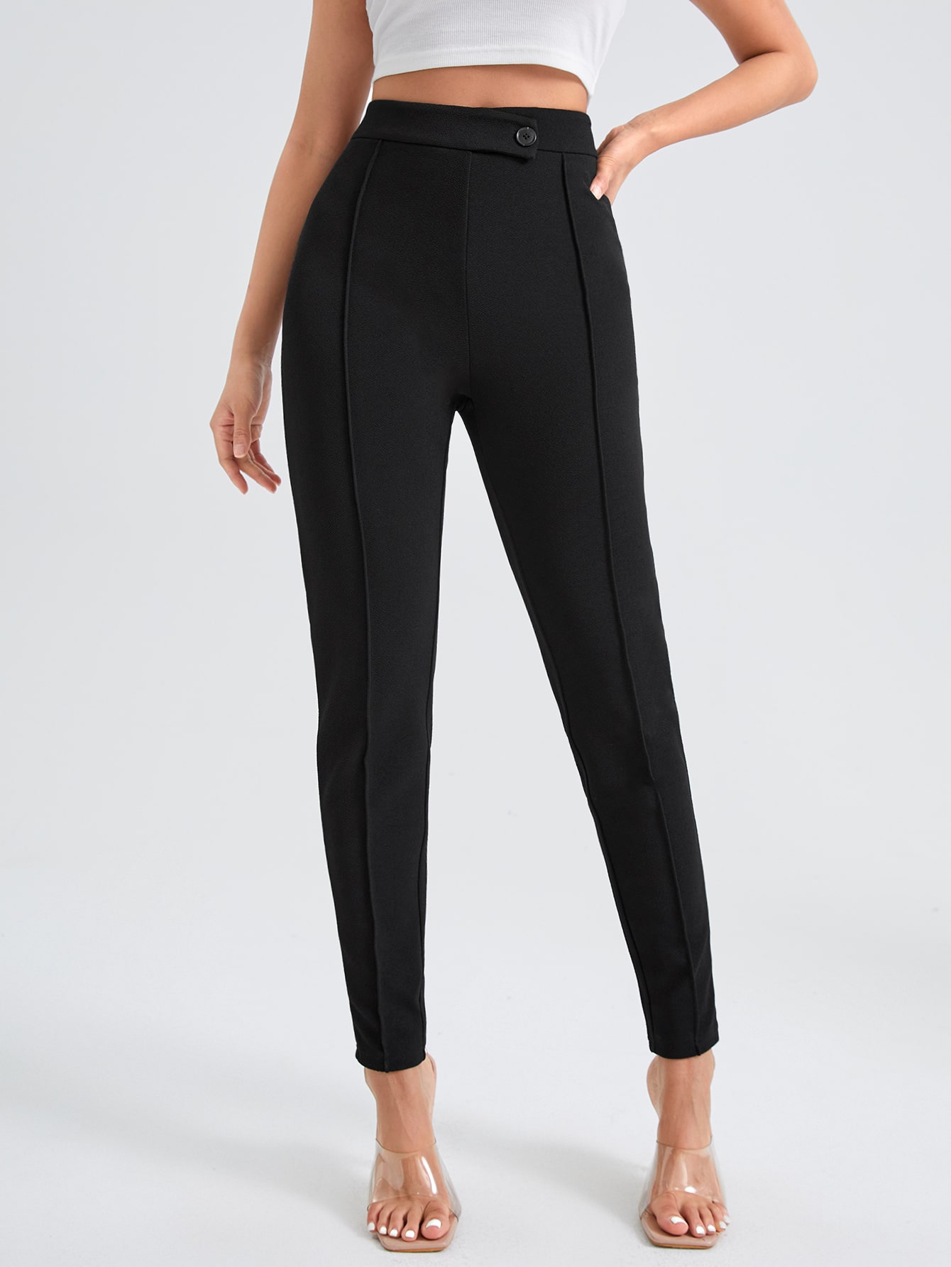 SHEIN Silk High Waist Press Crease Pants