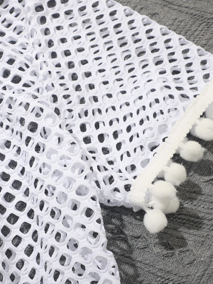Tween Girl Fishnet Pom-Pom Decor Cover Up | SHEIN USA