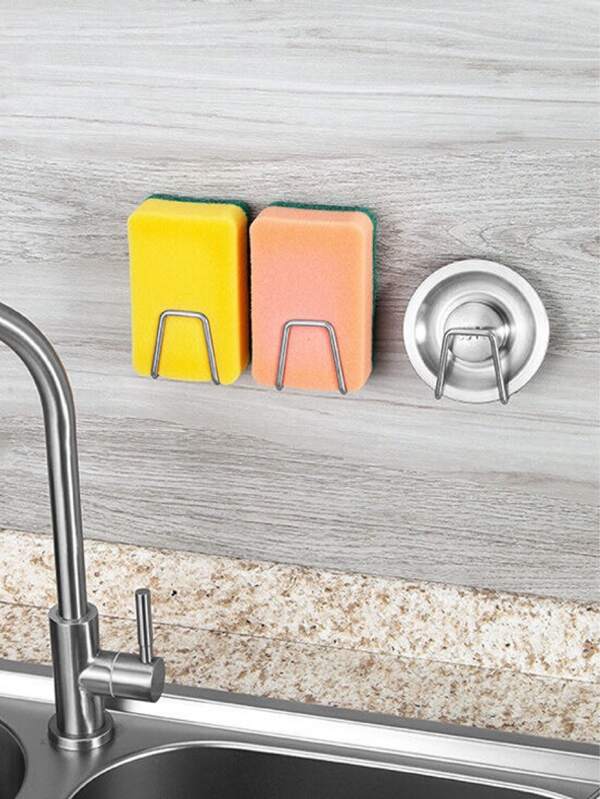 2pcs Stainless Steel Wall Hook, Silver Adhesive Sink Drain Rack For ...