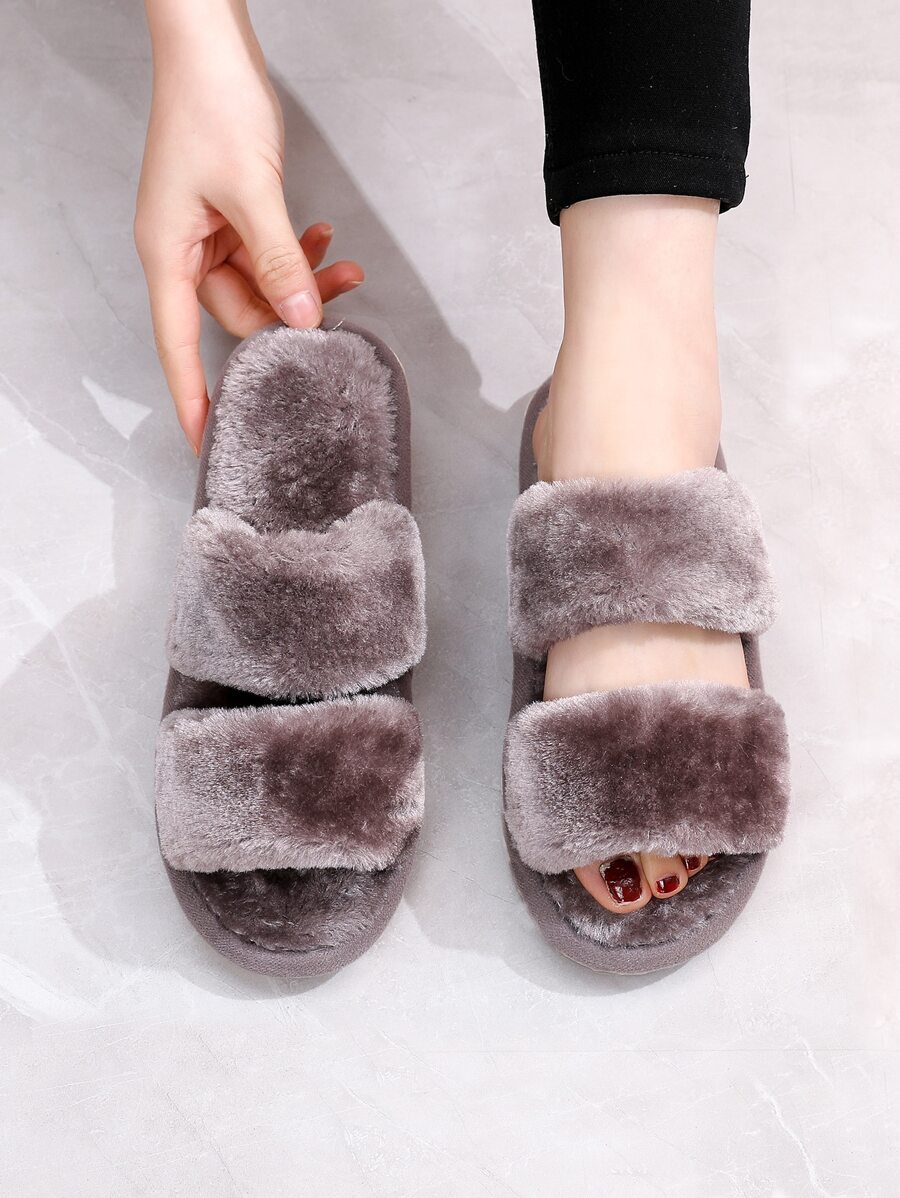 Women's Fashionable Home Slippers Simple And Fluffy Bedroom Slippers ...