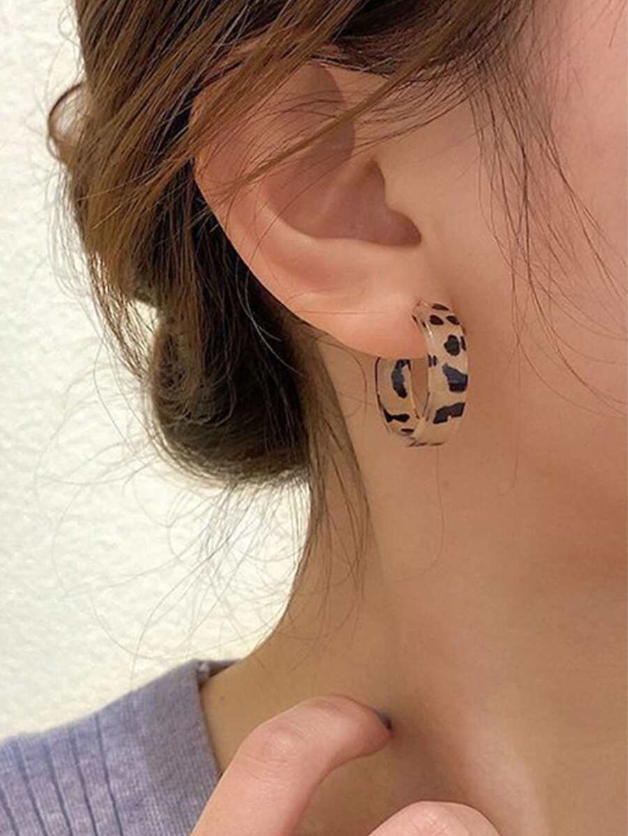 Leopard Pattern Cuff Hoop Earrings | SHEIN USA