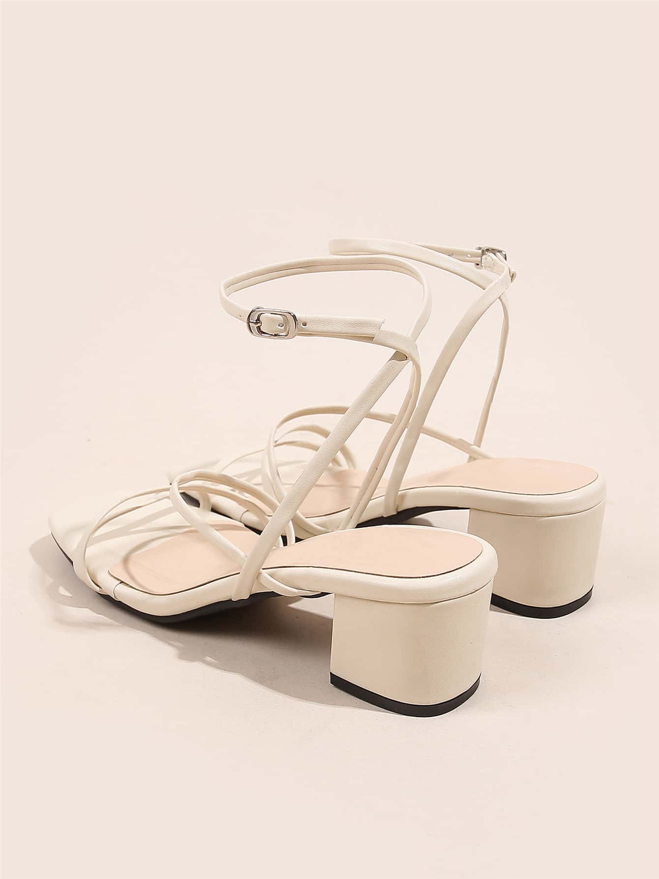 Women Minimalist Chunky Heeled Ankle Strap Sandals, Elegant Summer ...