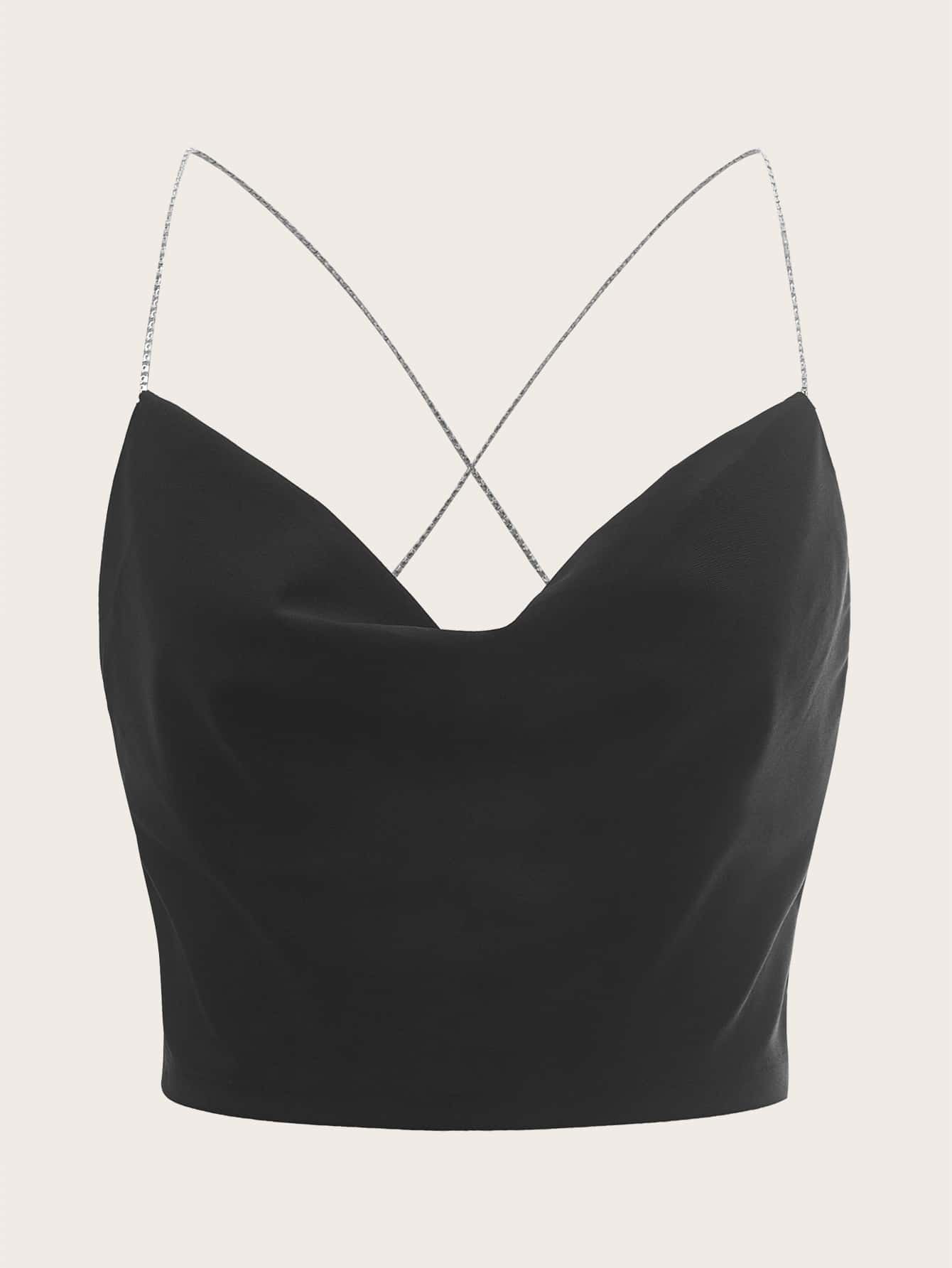 SHEIN Top con bretelle sottile collo drapeggiato con strass