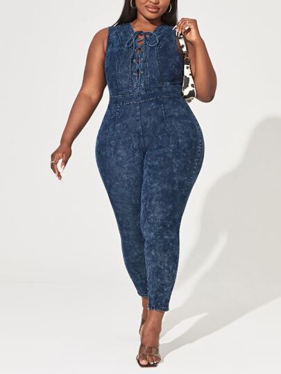 Plus Size Denim Overalls | Fashion Plus Size Denim Overalls | SHEIN USA
