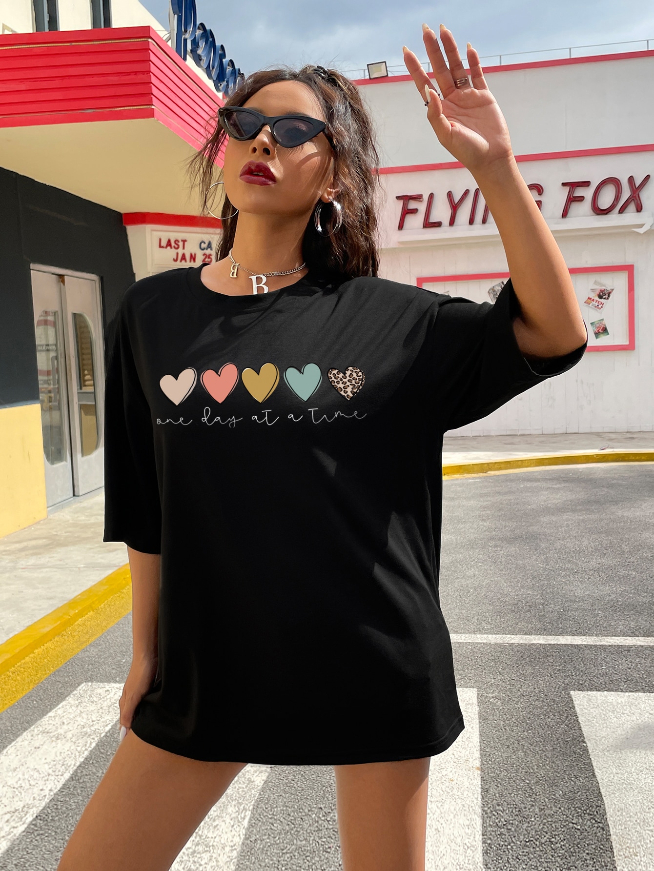 Shein Ezwear Heart And Slogan Graphic Oversized Tee Shein