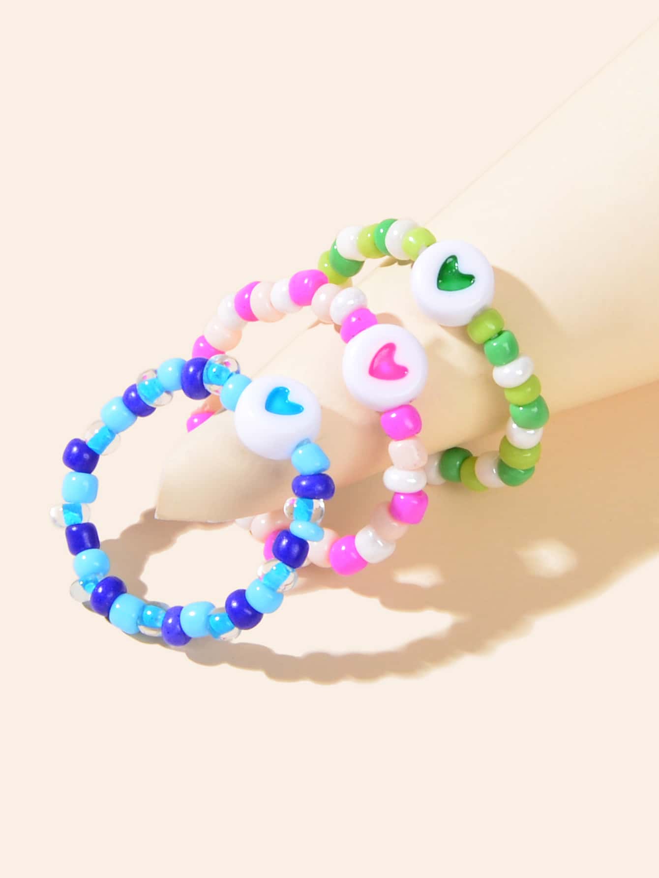 3pcs Heart Decor Beaded Ring
